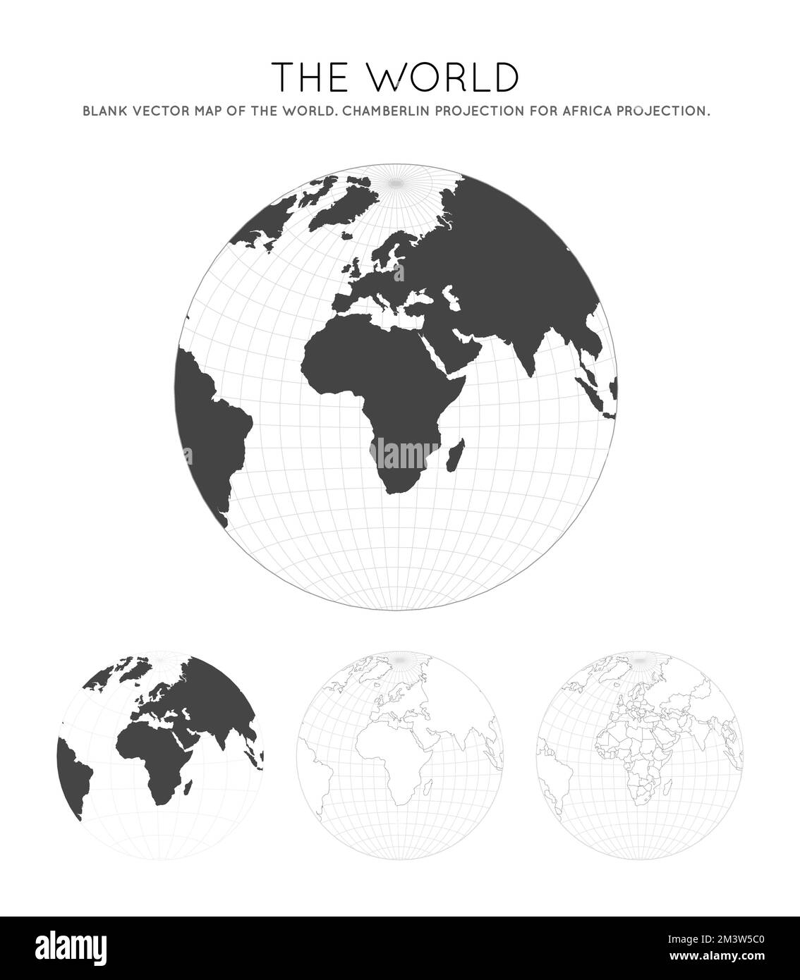 Map of the World. Chamberlin projection for Africa projection. Globe ...