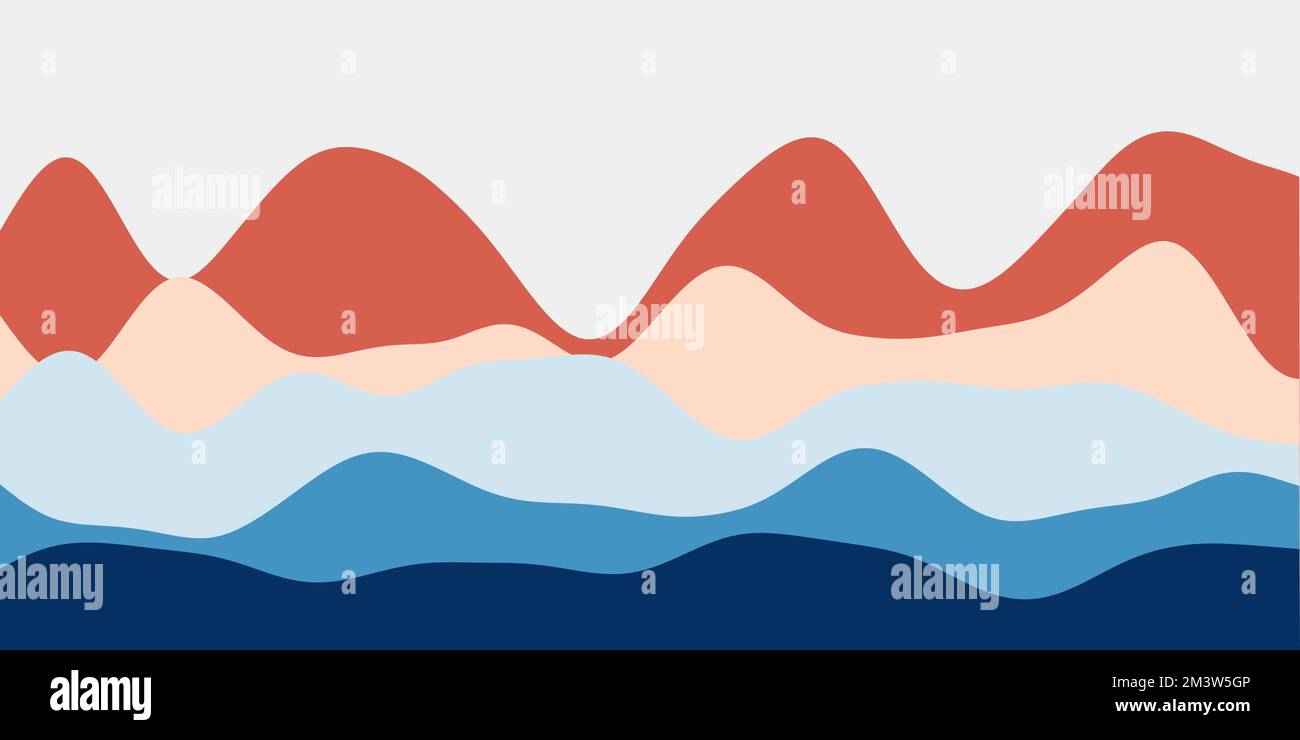 Abstract red and blue hills background. Colorful waves cool vector ...