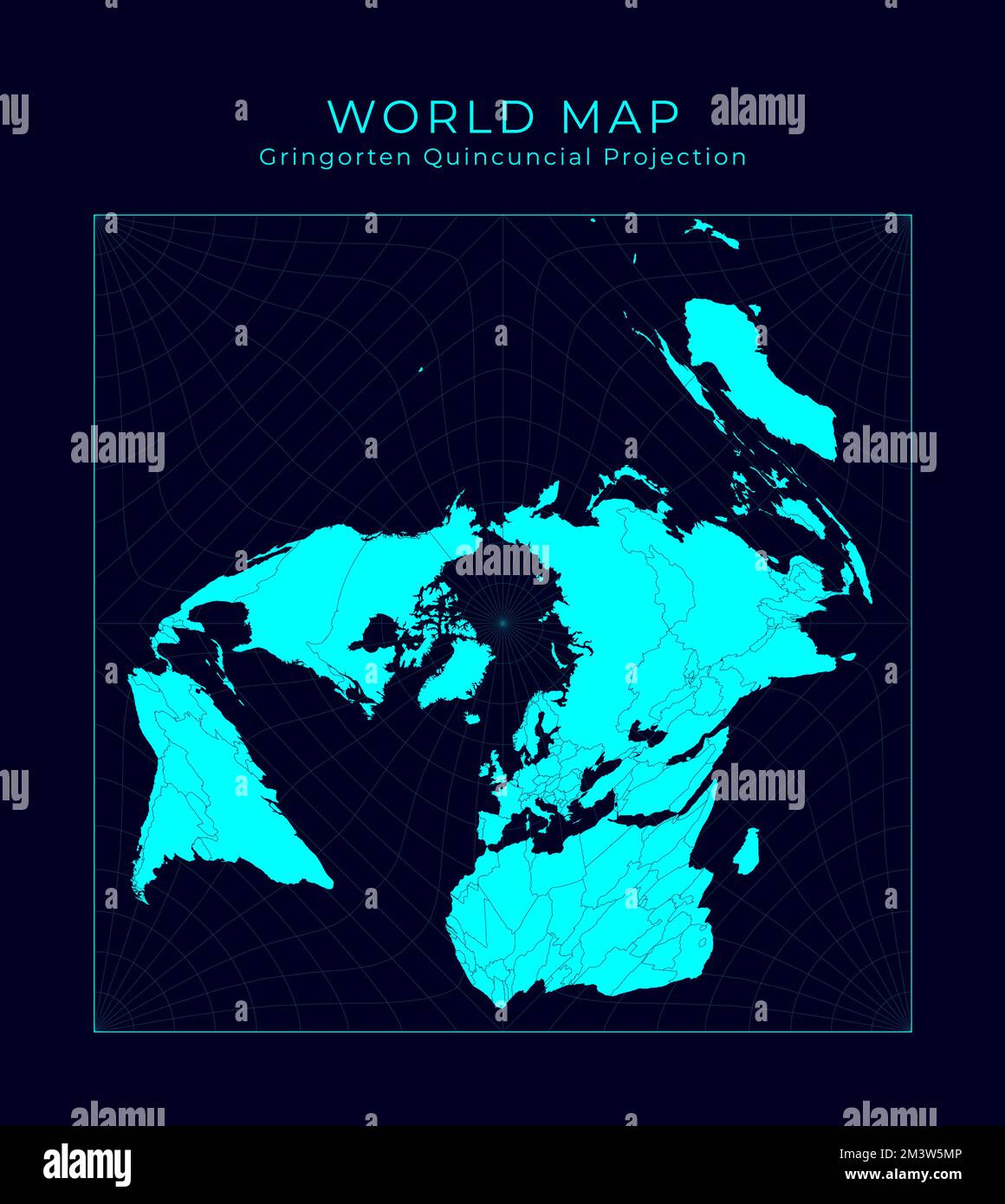 Map of the World. Gringorten Quincuncial Projection. Futuristic ...