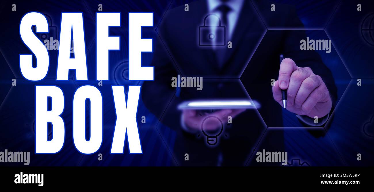 Text sign showing Safe Box. Business overview A small structure where ...