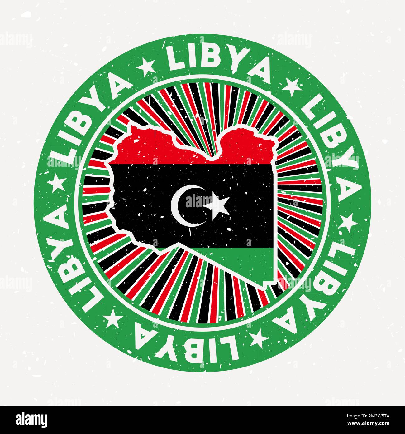 Libya round stamp. Logo of country with flag. Vintage badge with circular text and stars, vector ...