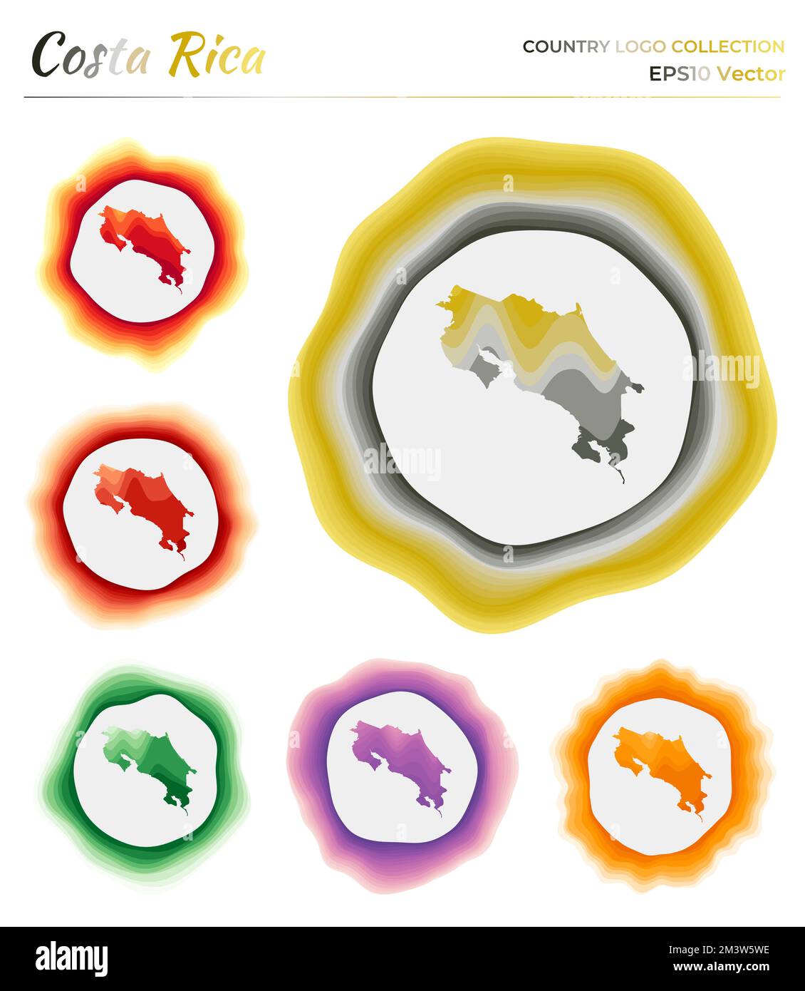 Costa Rica logo collection. Colorful badge of the country. Layers ...