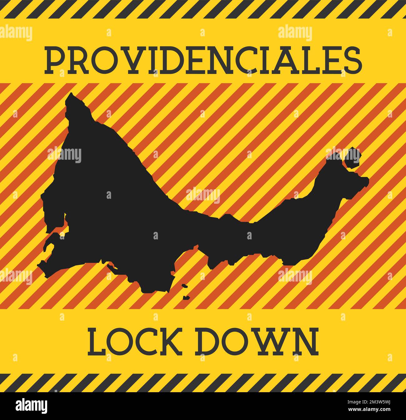 Providenciales Lock Down Sign. Yellow island pandemic danger icon ...