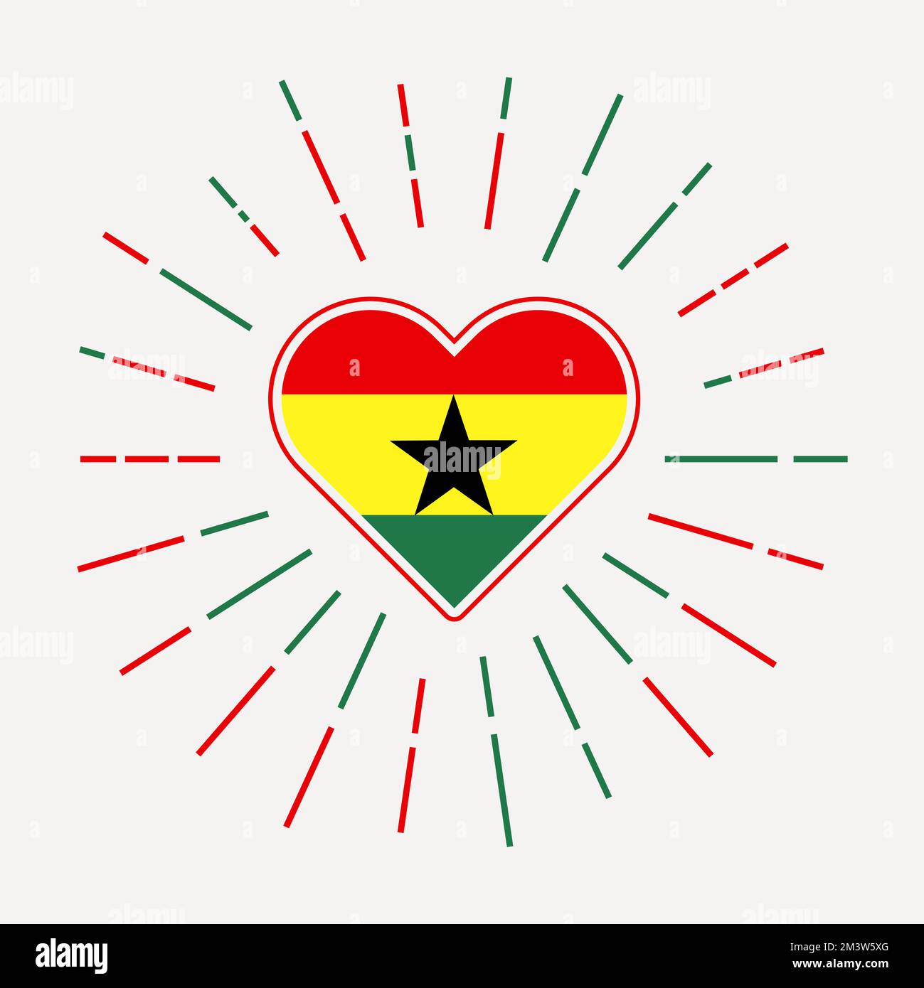 Ghana heart with flag of the country. Sunburst around Ghana heart sign ...