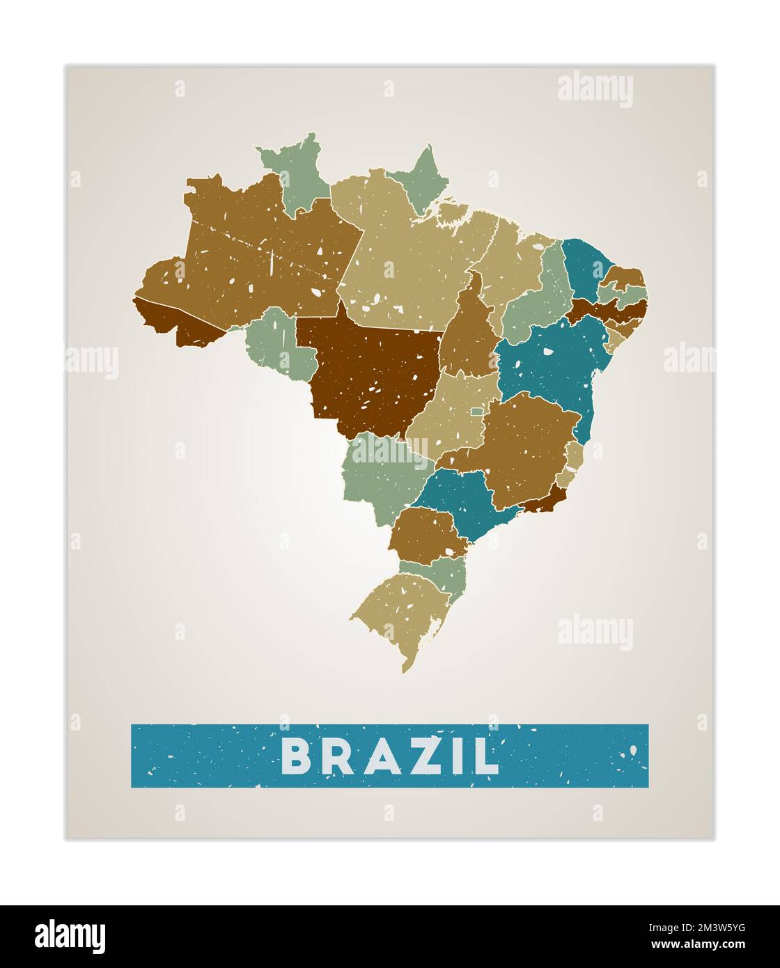Brazil map. Country poster with regions. Old grunge texture. Shape of ...