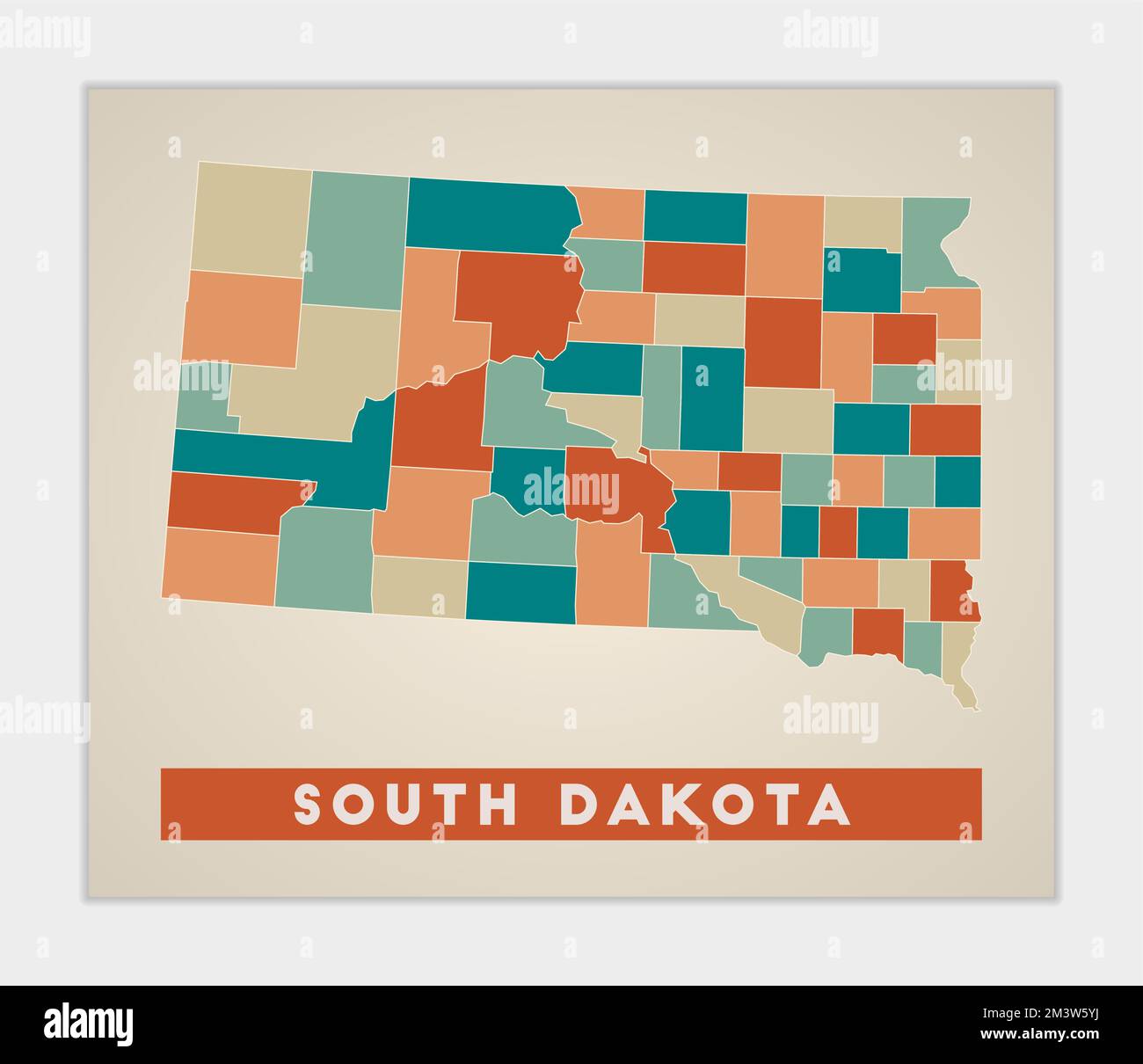 South Dakota poster. Map of the US state with colorful regions. Shape ...