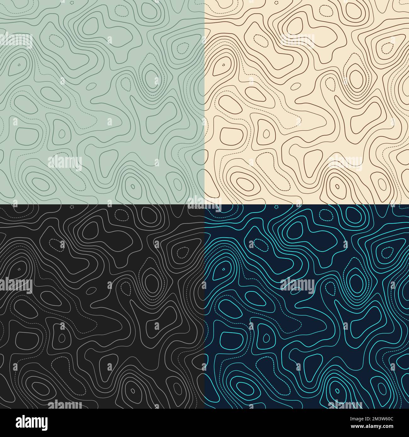 Topography patterns. Seamless elevation map tiles. Artistic isoline ...