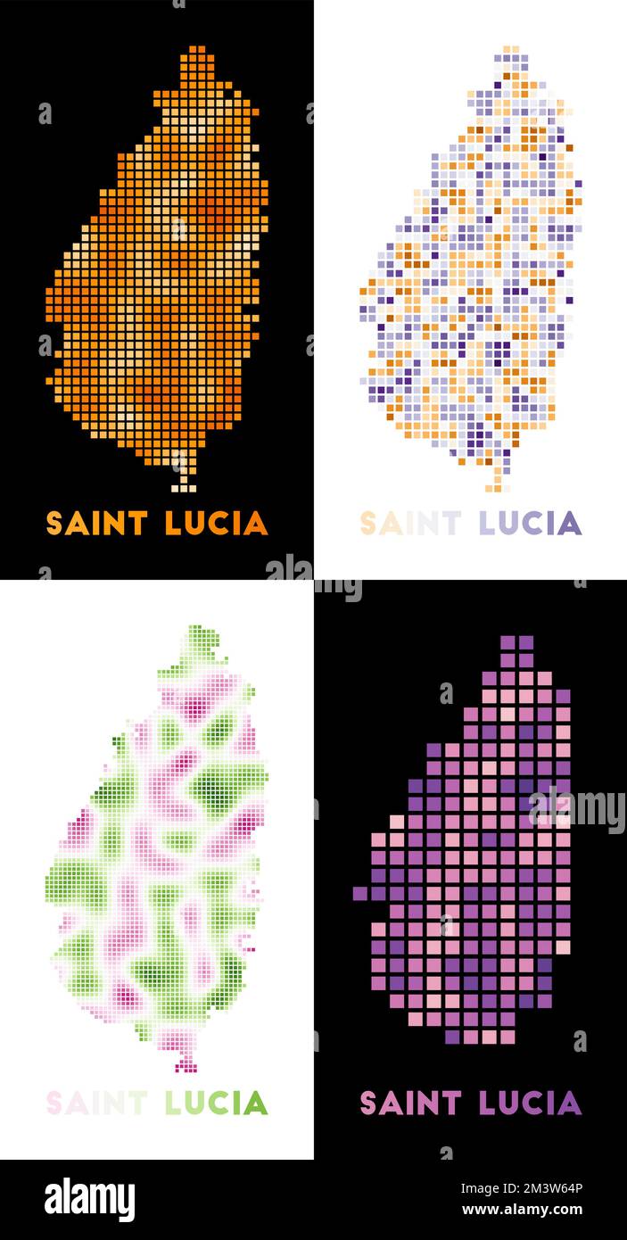 Saint Lucia map. Collection of maps of Saint Lucia in dotted style ...