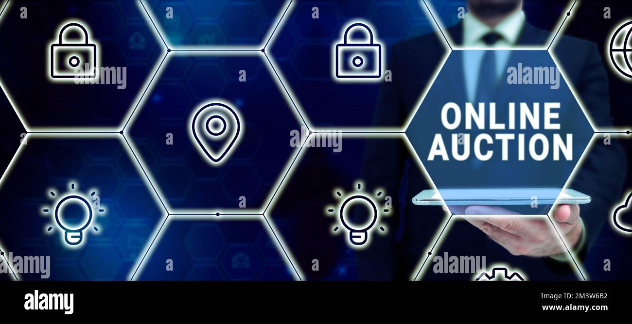 Text caption presenting Online Auction. Business overview process of ...