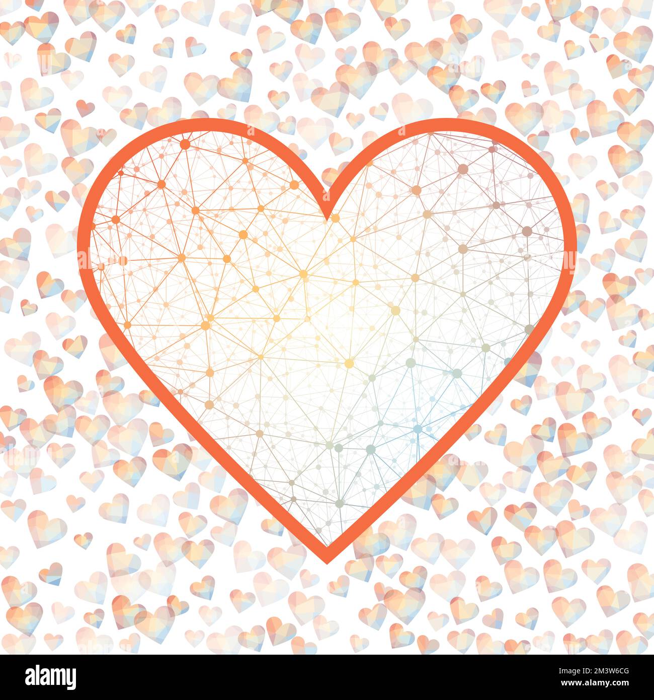 Geometric heart mesh in red, yellow, and blue color shades with red ...