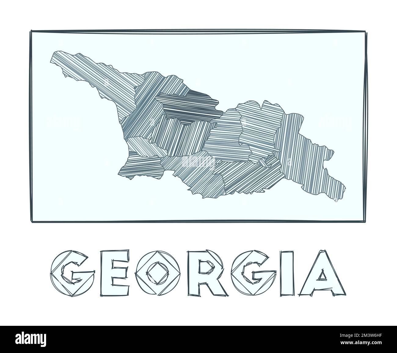 Sketch map of Georgia. Grayscale hand-drawn map of the country. Filled ...