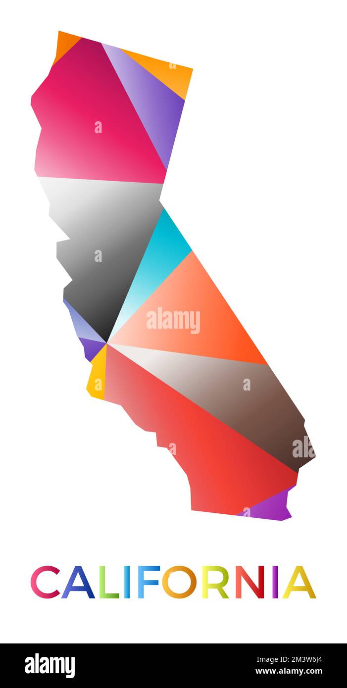 Bright colored California shape. Multicolor geometric style US state ...