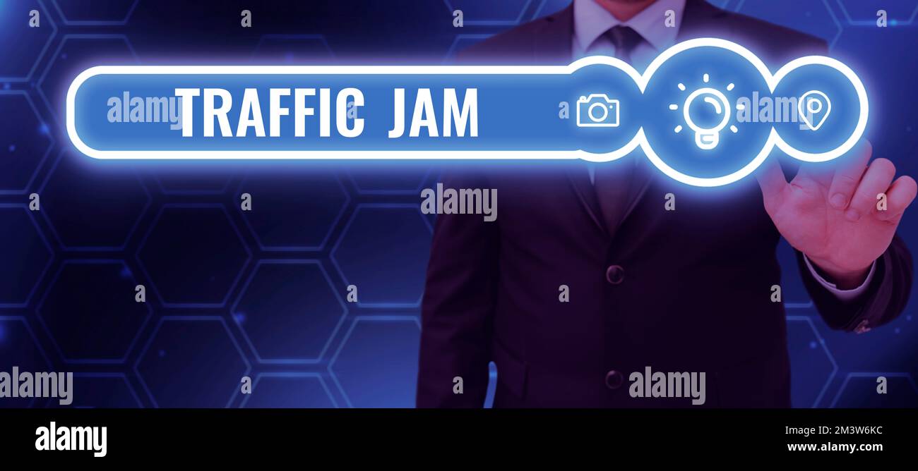 Sign displaying Traffic Jam. Business overview a large number of ...