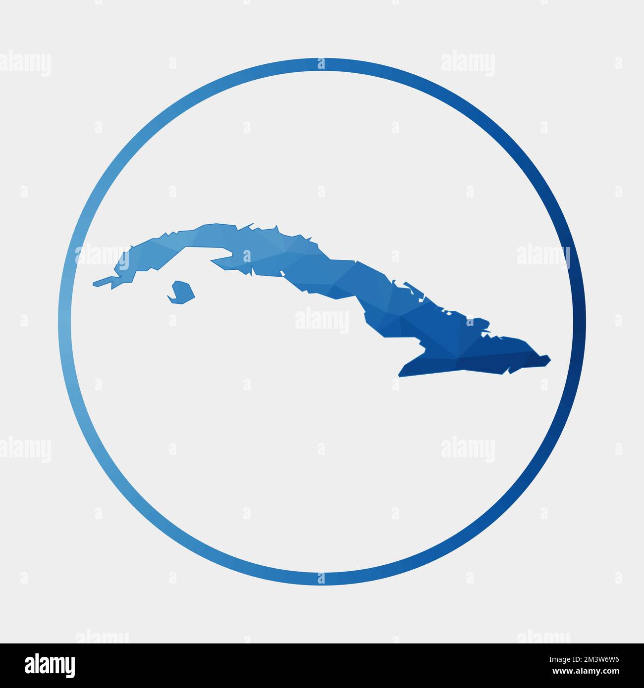 Cuba icon. Polygonal map of the country in gradient ring. Round low ...