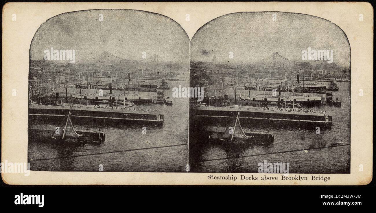 Steamship docks above Brooklyn Bridge , Ships, Rivers, Piers & wharves ...