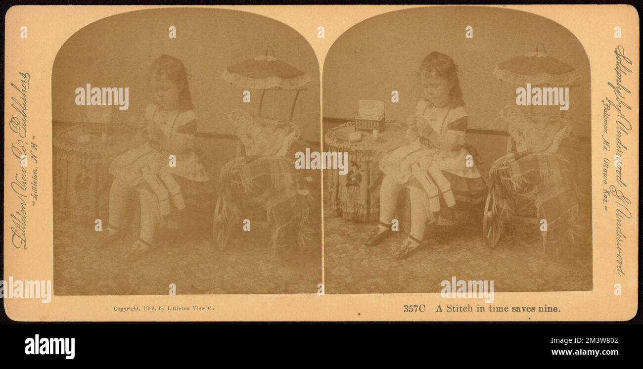 A stitch in time saves nine , Dolls, Sewing, Handicraft, Children Stock ...