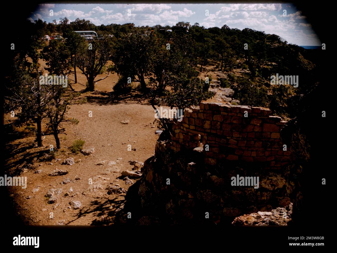 Stone structure in front of rows of trees, Grand Canyon , Stone walls ...