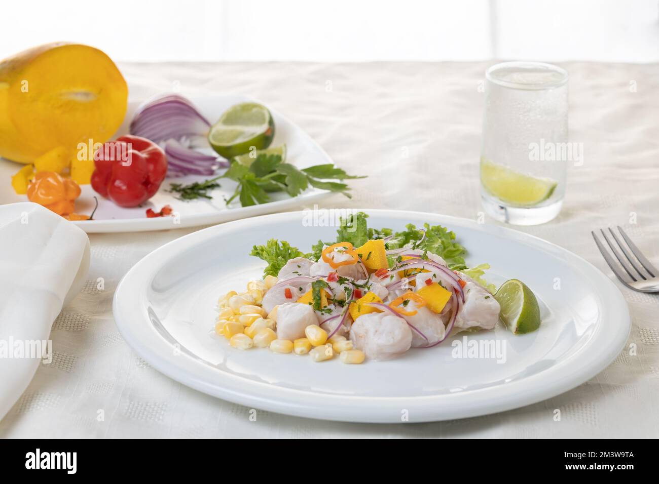 Ceviche, typical fish-based dish of Peruvian cuisine, along with the ...