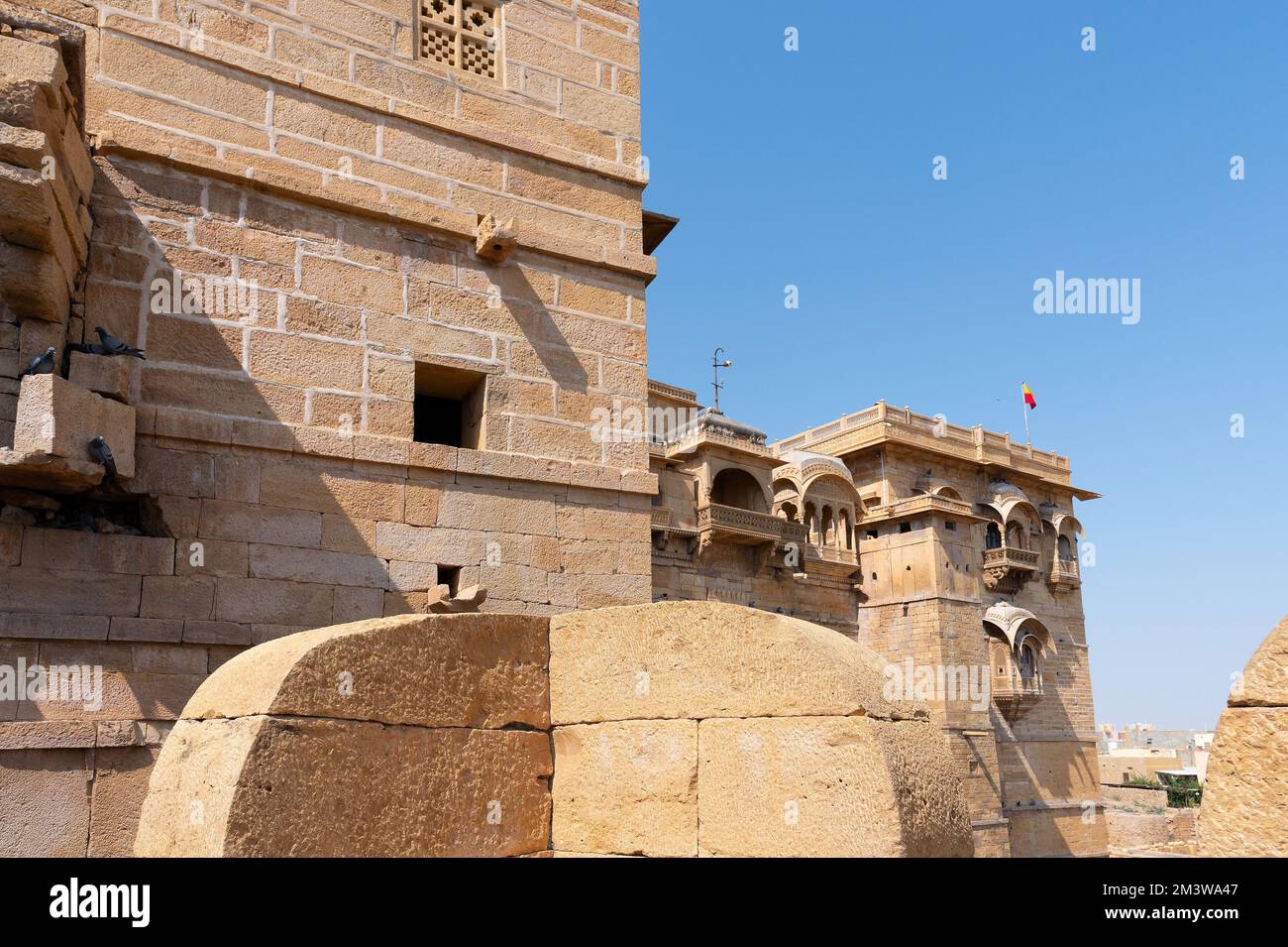 Sandstone made walls and exterior architecture of Rani Mahal or Rani Ka ...