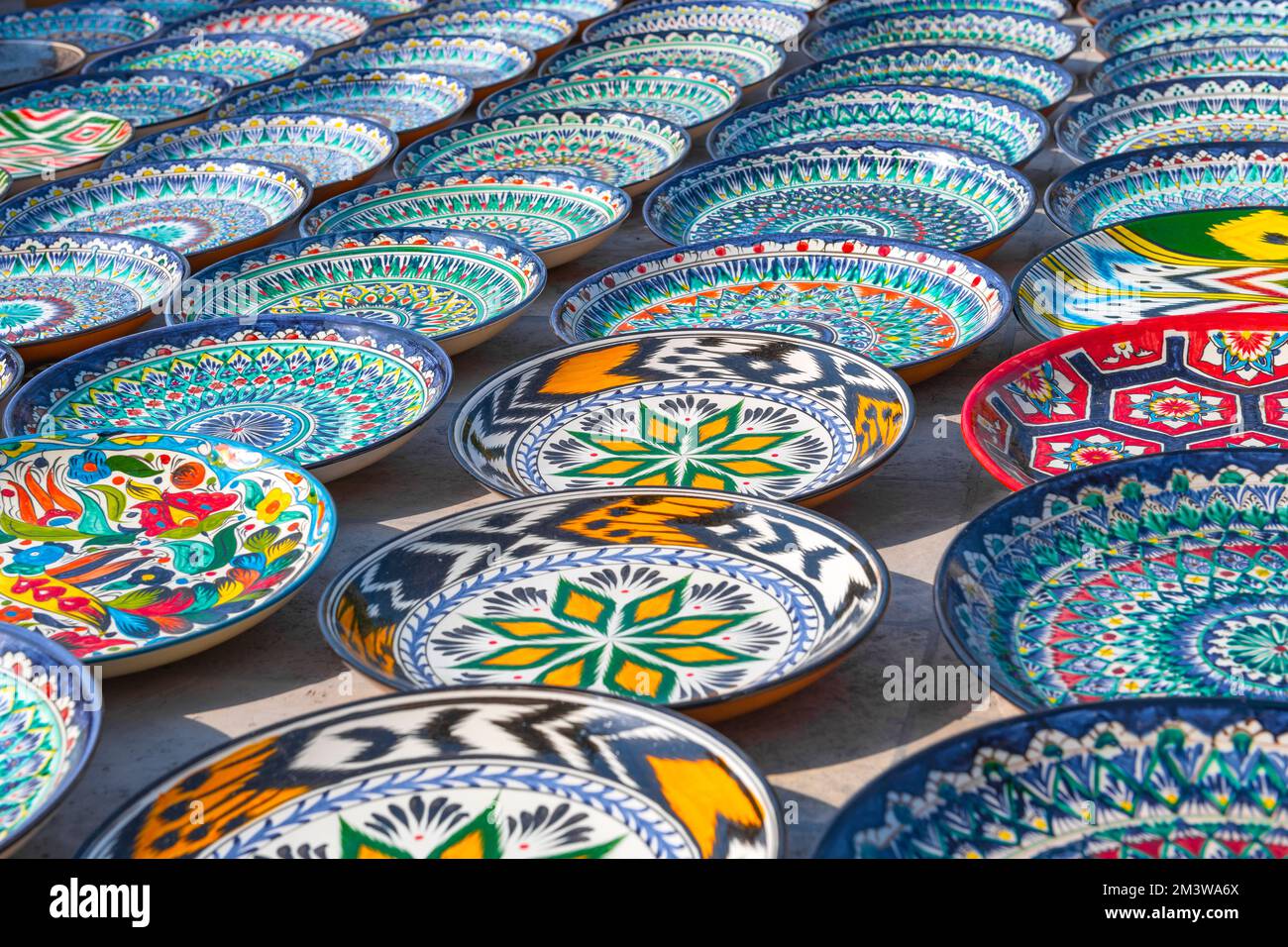 BUKHARA, UZBEKISTAN - SEPTEMBER 09, 2022: Plates with traditional ...