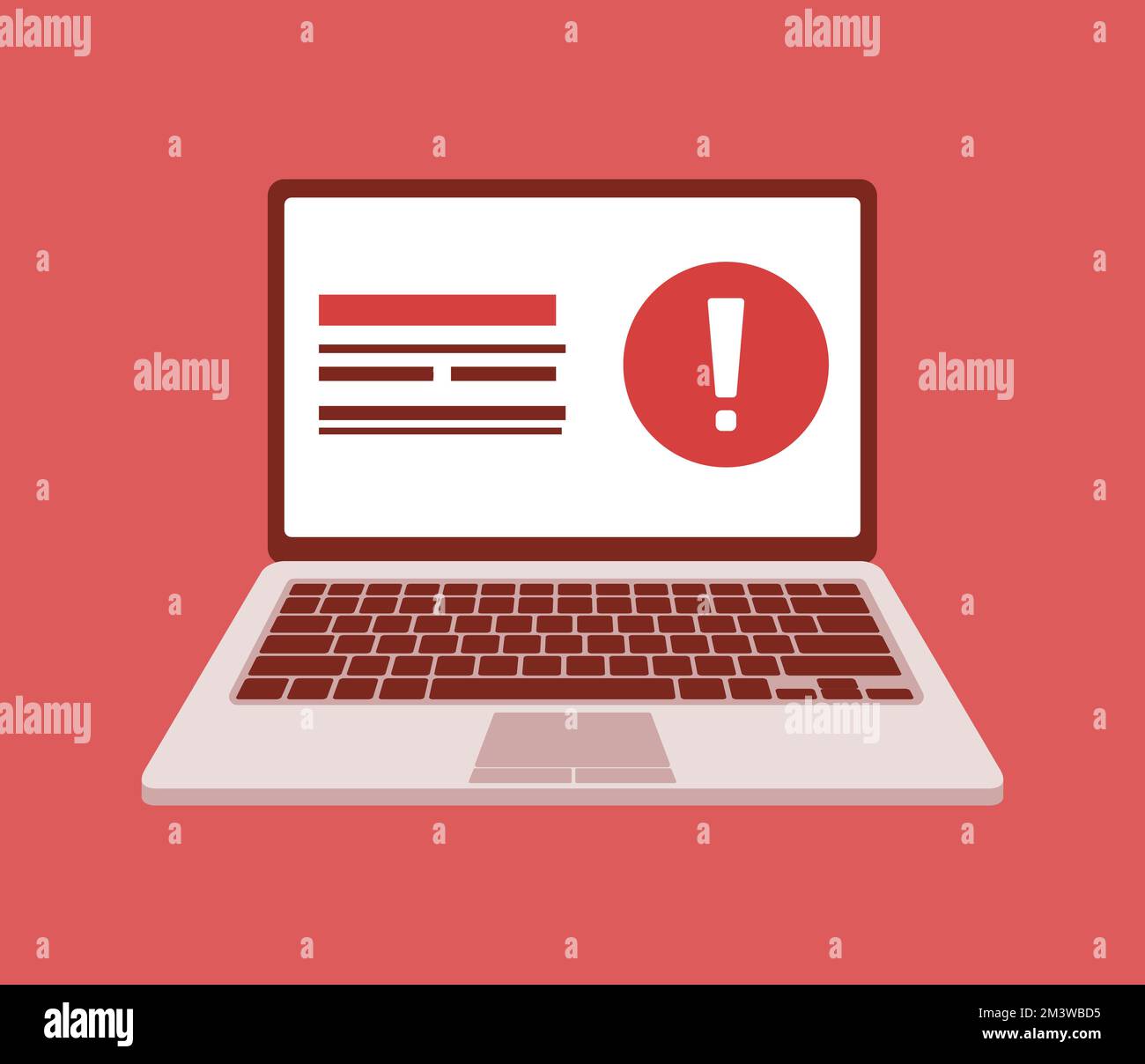 Vector Illustration Of Laptop System Error Warning Virus Attention Hacker Attack And Web