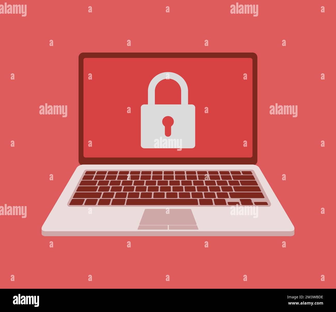 Vector illustration of Laptop system error warning. Virus attention ...