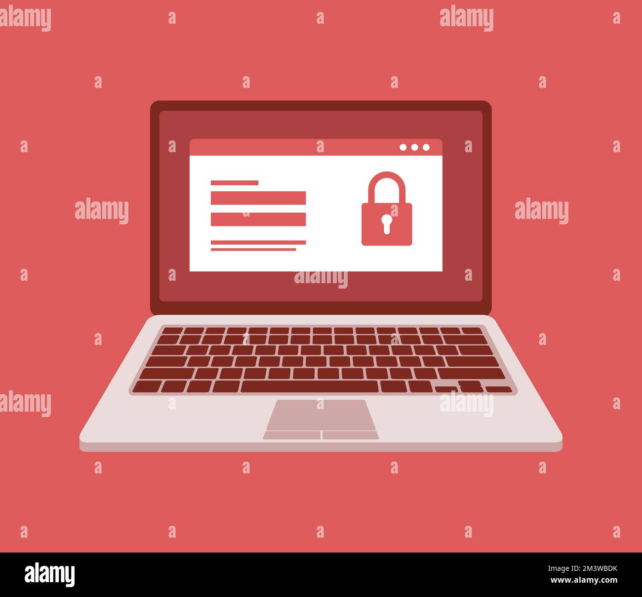 Vector illustration of Laptop system error warning. Virus attention ...