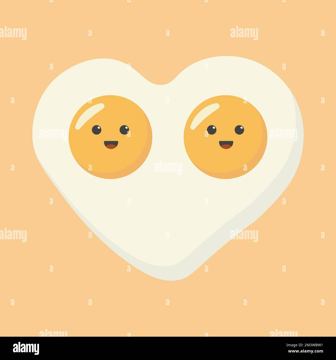 Cute cartoon character design of heart shape fried egg vector illustration isolated on yellow ...