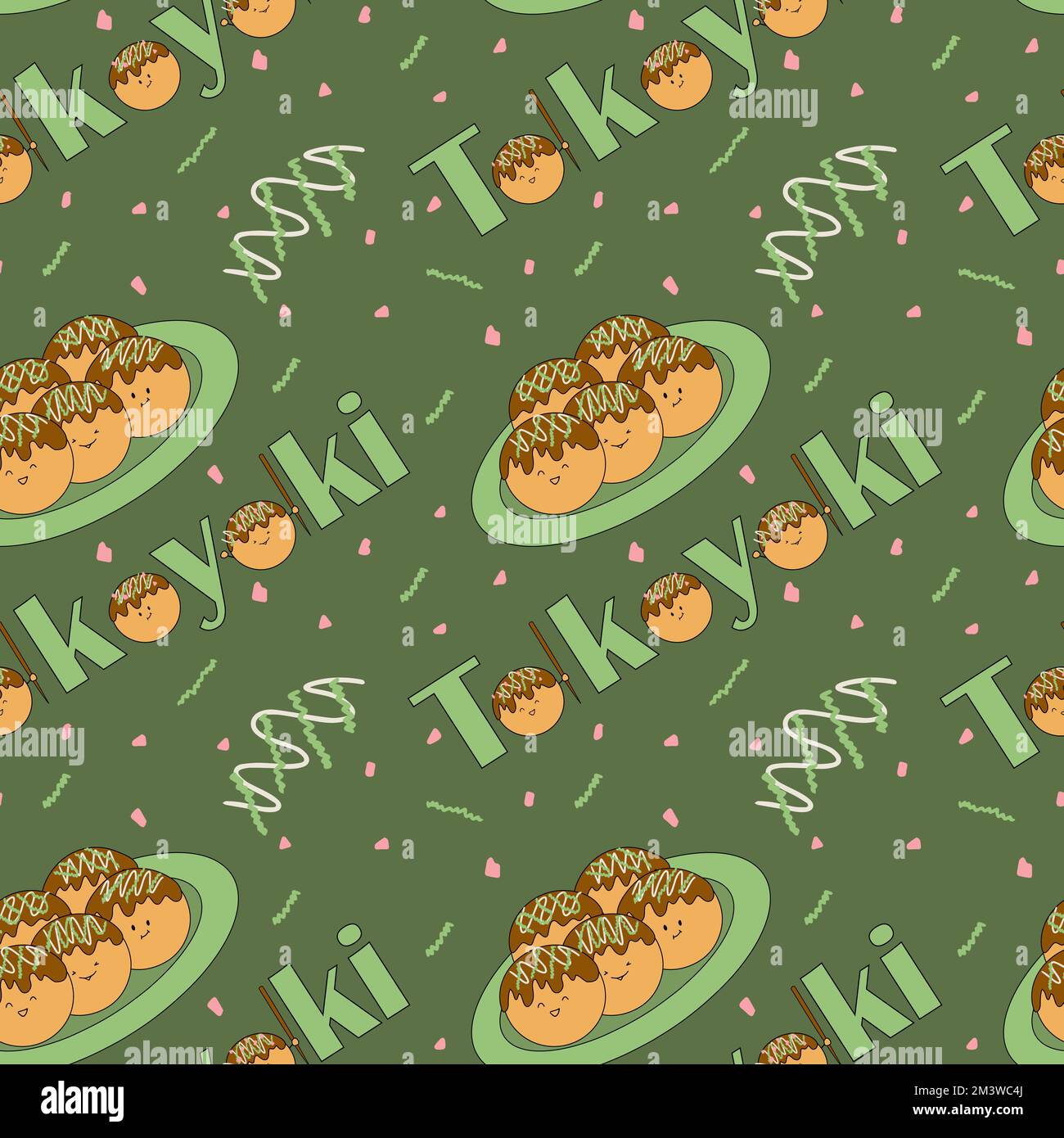 Asian dish - takoyaki. Octopus balls. Japanese kitchen. Cute character ...