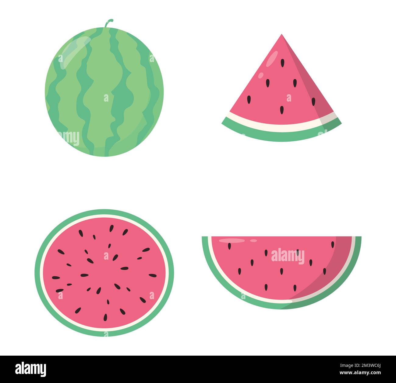Set of watermelon flat cartoon vector illustration. Vegetarian and ...