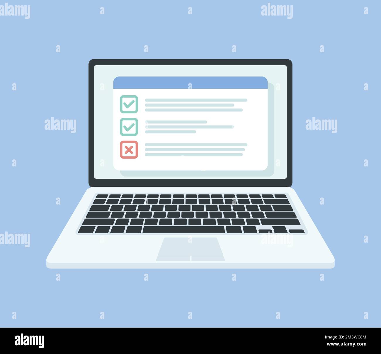 Checklist on the laptop screen. Isolated vector illustration in flat ...