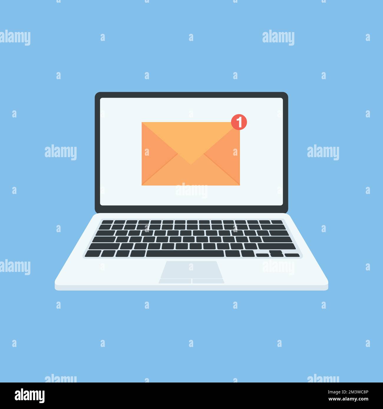 Email notification on laptop. New message. Mail notice on laptop screen ...