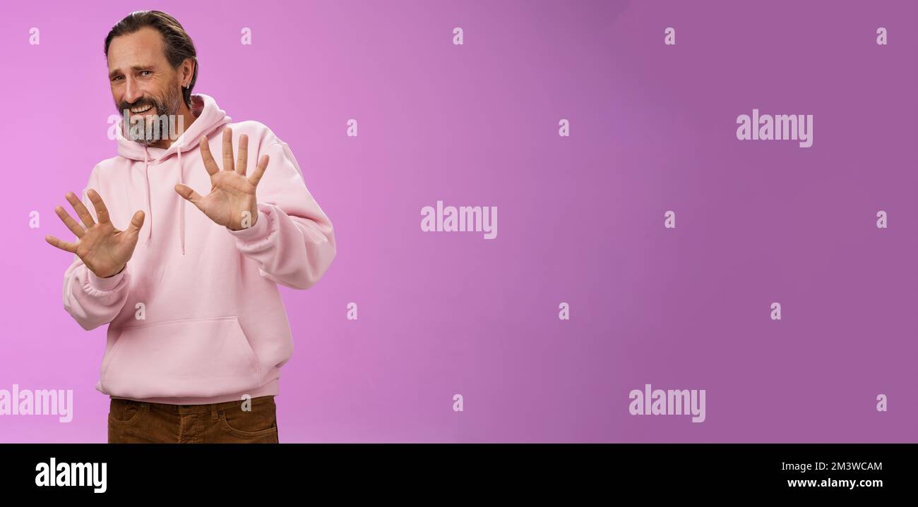 Stop no not come closer. Portrait awkward insecure afraid mature ...