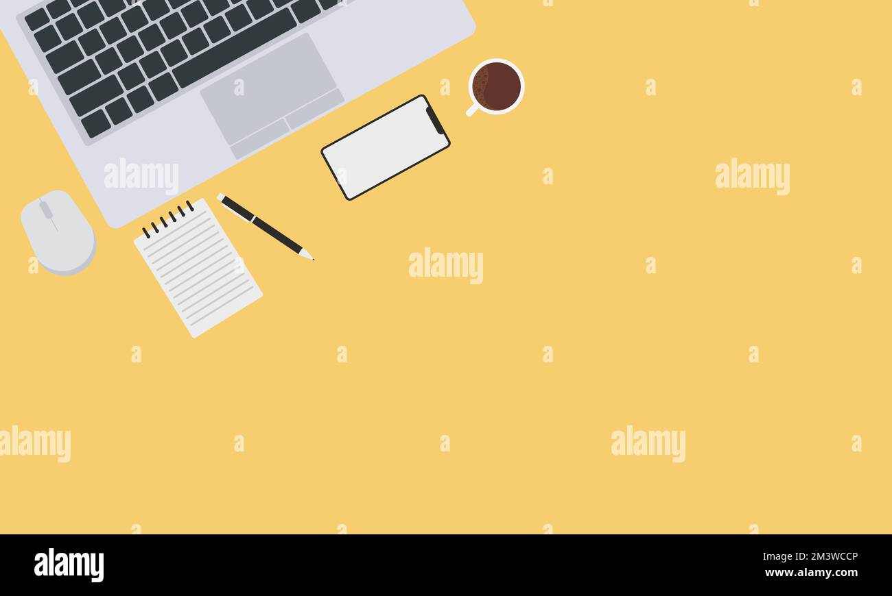 Top view of modern business office workspace background. Flat ... Top view of modern business office workspace background. Flat ...