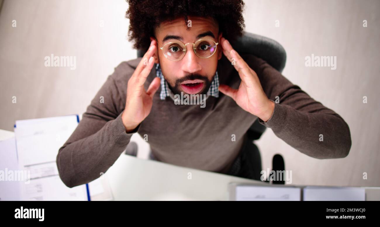 Frustrated Busy Accountant With Invoice Files. Busy With Paper Stock ...