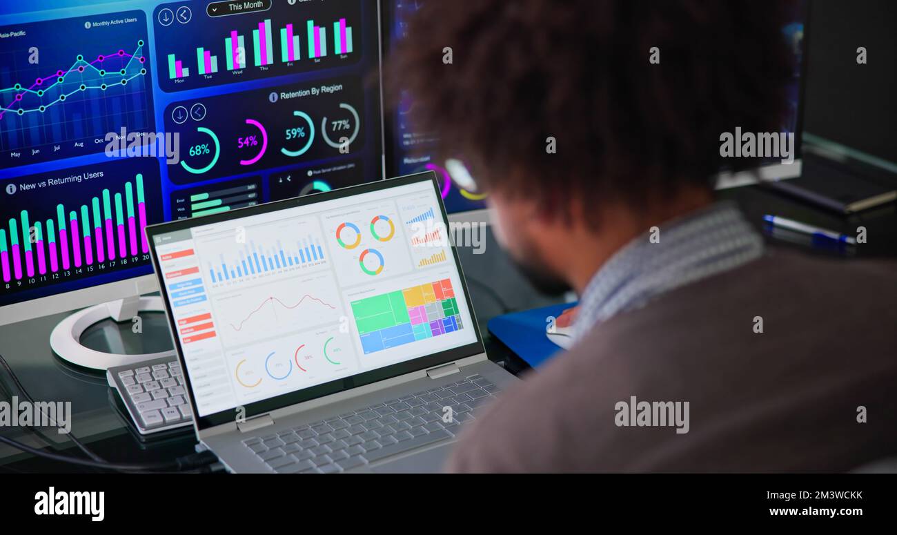 African Businessman Using Analytics Data KPI Dashboard Tech Stock Photo ...