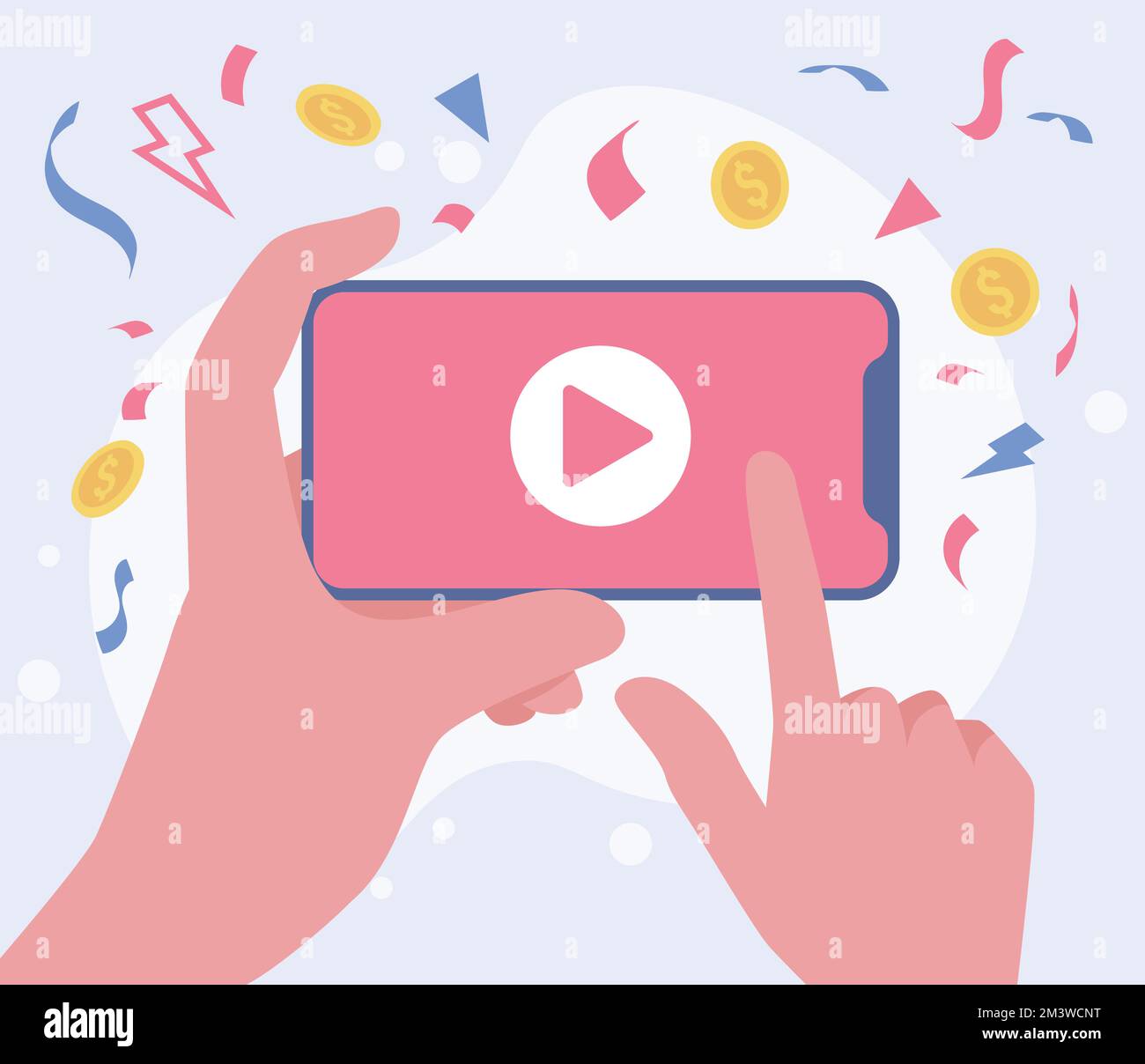 Make money online with video content on social media. Hand holding ...