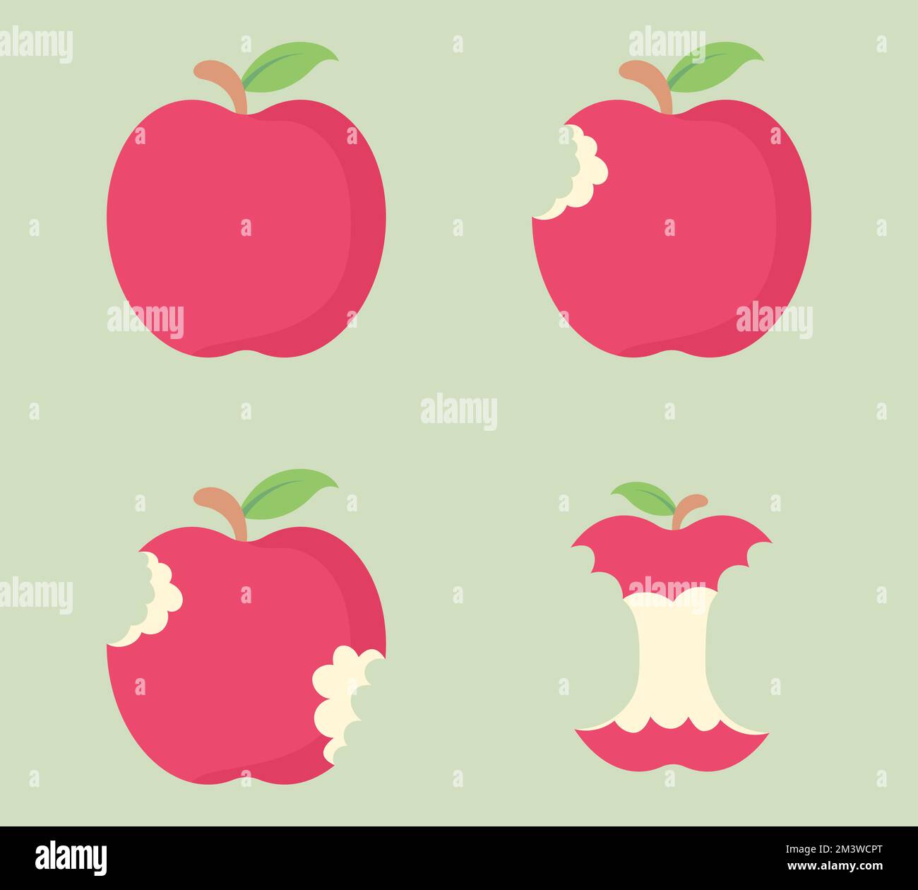 Set of red apple cartoon bite vector illustration. Simple flat design ...