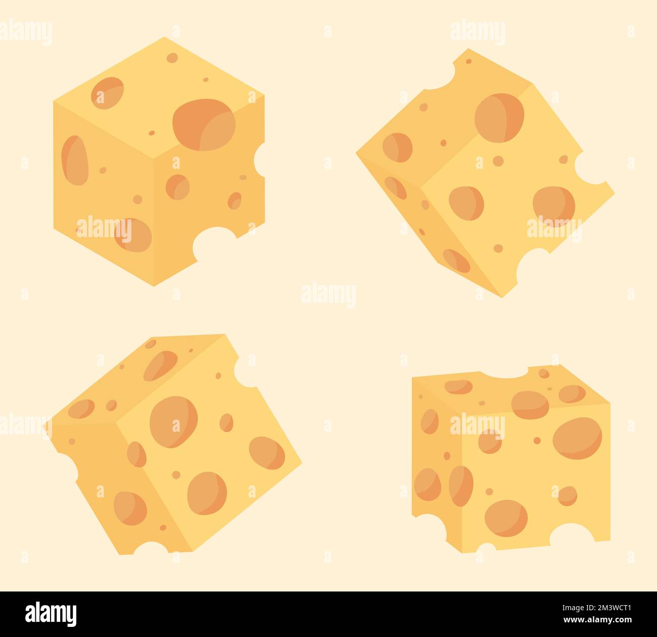 Set of Cheese cube cartoon illustration. Cheese flat icon collection ...