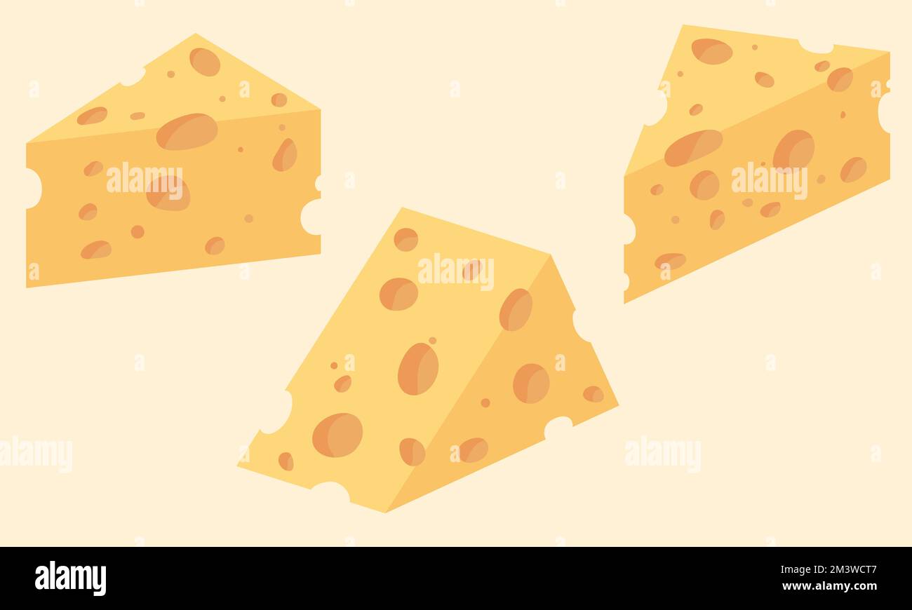 Set of triangular piece of cheese cartoon illustration. Cheese flat ...
