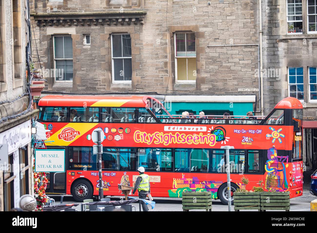 Edinburgh double decker sightseeing city explorer bus in Cowgate ...