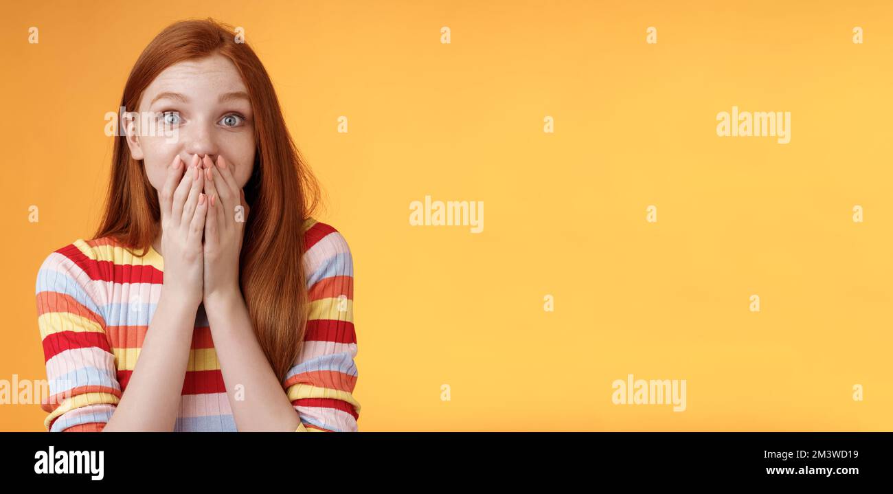 Shocked surprised attractive cute redhead girl receive awesome chance ...