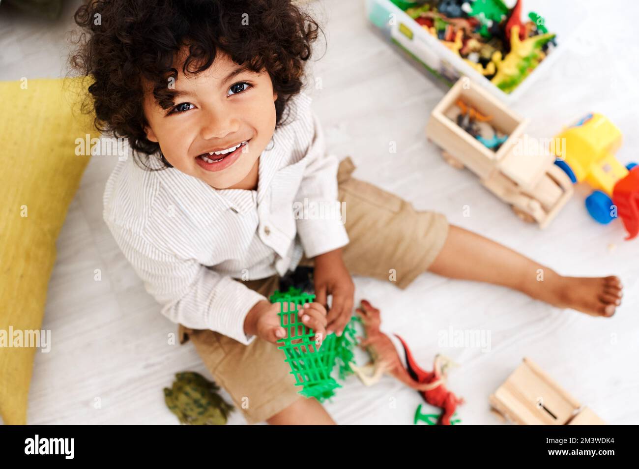 You can never have enough toys. Portrait of an adorable little boy ...