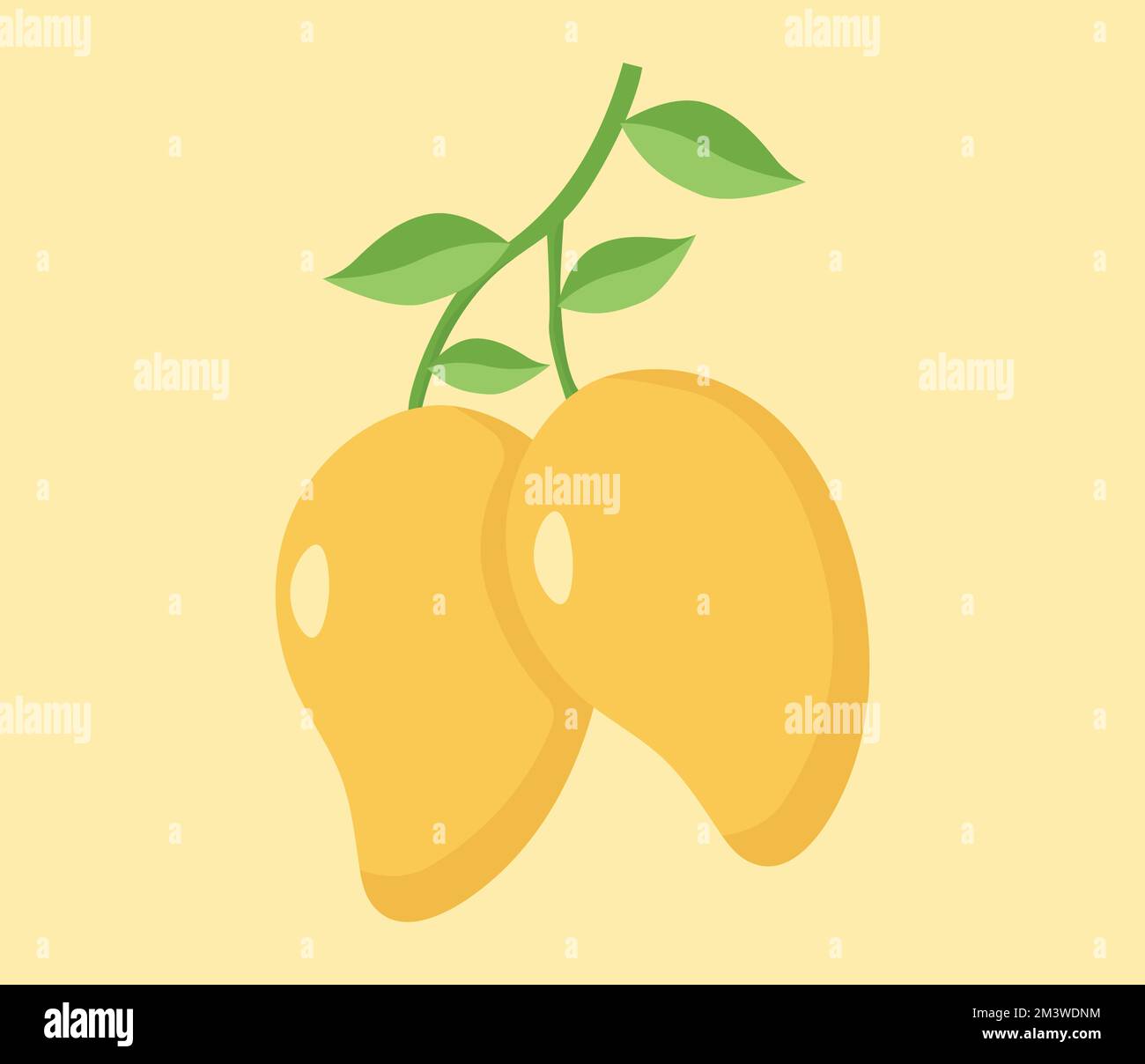 Hand drawn mango vector illustration isolated on yellow background ...