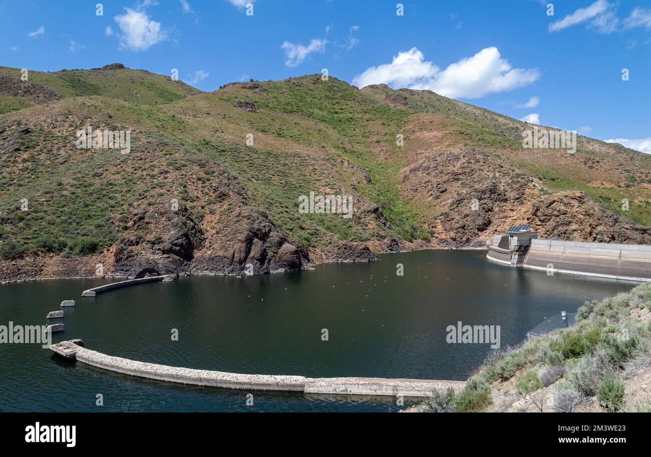 Old and new arch walls of the Wild Horse Dam north of Elko in Nevada ...
