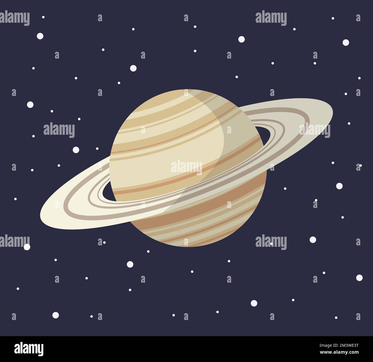 Cartoon solar system planet in flat style. Saturn planet on dark space ...