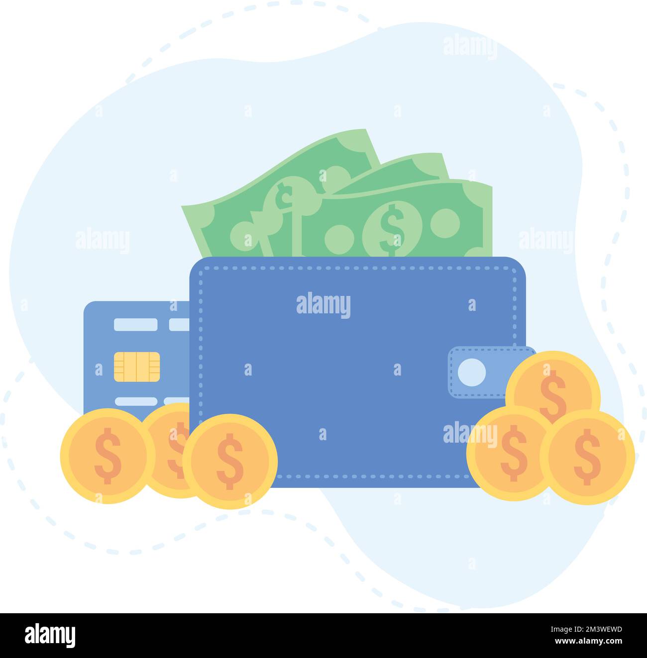 Wallet with money and credit card stick out of the wallet. Business and ...