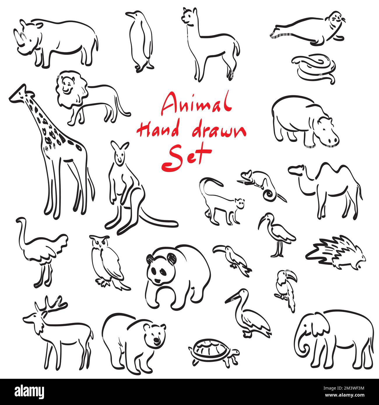 animal set illustration vector hand drawn isolated on white background ...