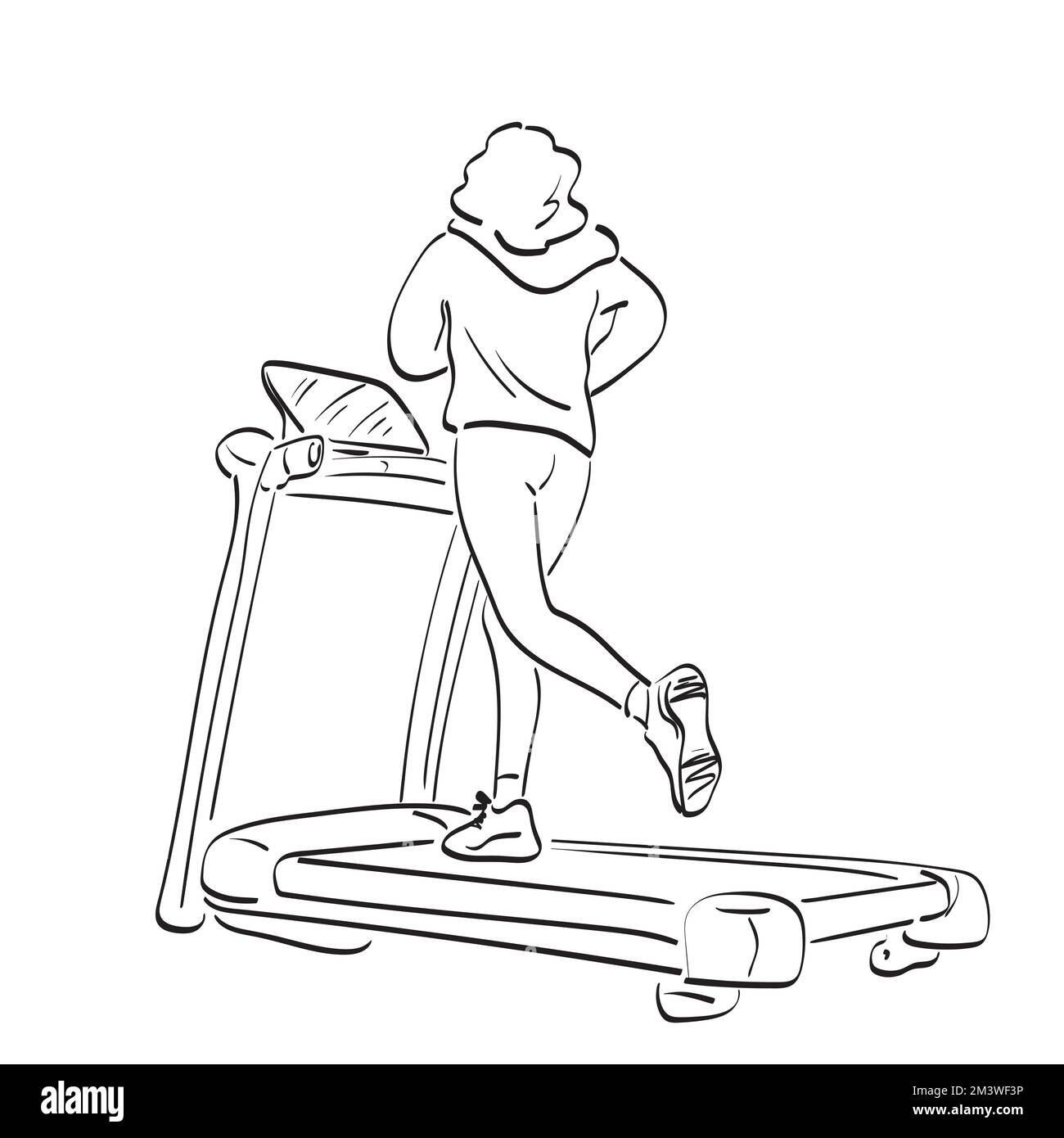woman running on treadmill illustration vector hand drawn isolated on ...