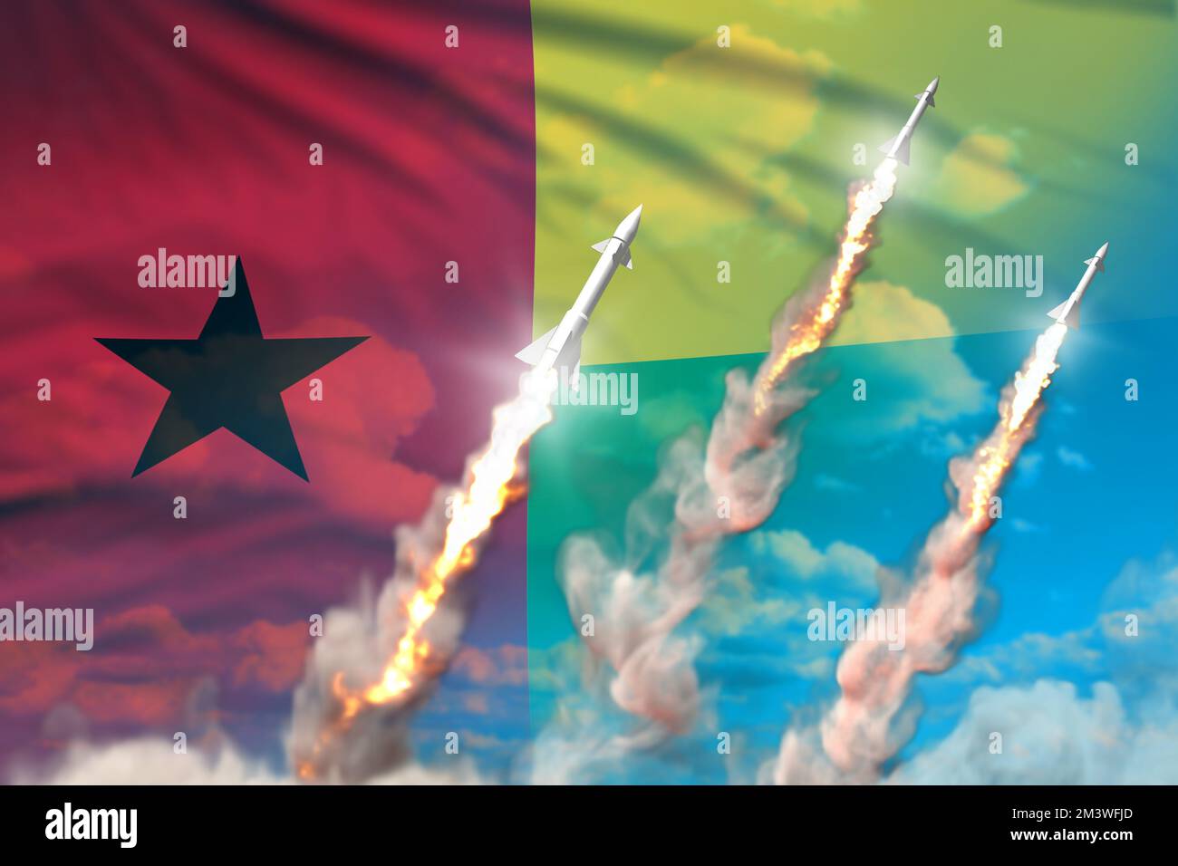 Modern strategic rocket forces concept on blue sky background, Guinea ...